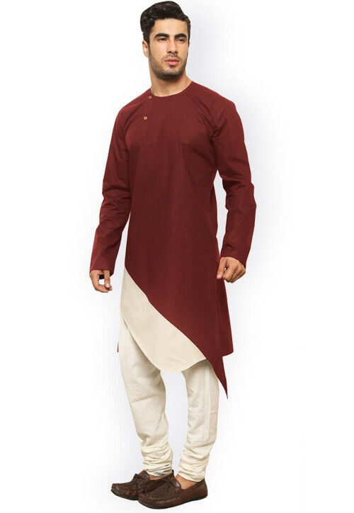 Buy Solid Color Cotton Asymmetric Kurta in Maroon Online : MVE2780 ...