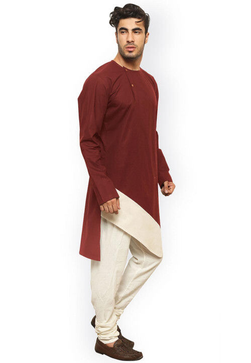 Buy Solid Color Cotton Asymmetric Kurta in Maroon Online : MVE2780 ...