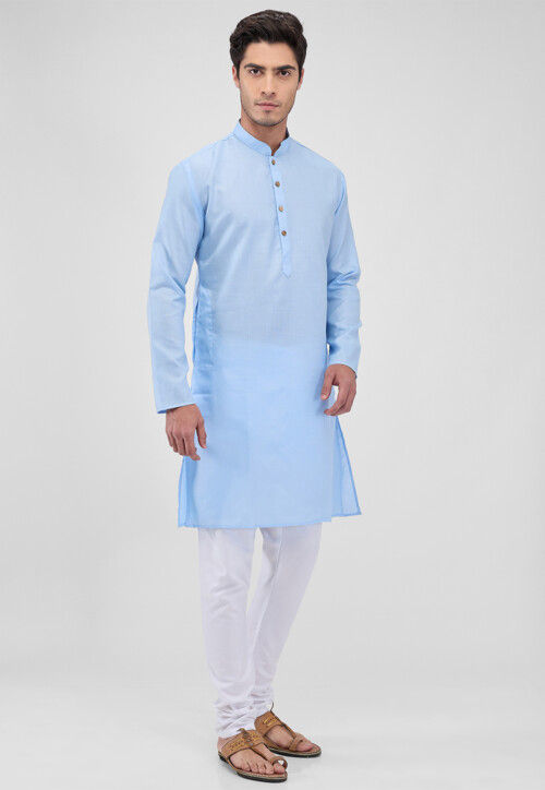 Buy Solid Color Cotton Blend Kurta Set in Light Blue Online : MTZ185 ...