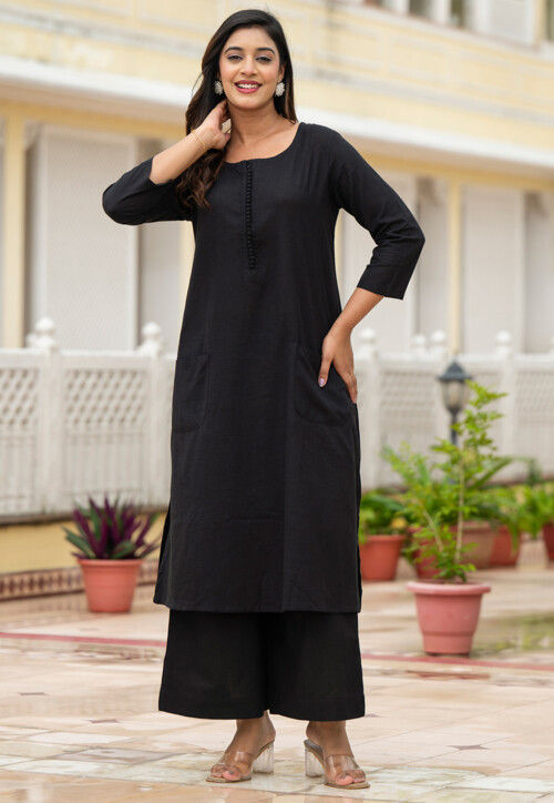 Buy Solid Color Cotton Co Ord Set in Black Online : TKV688 - Utsav Fashion