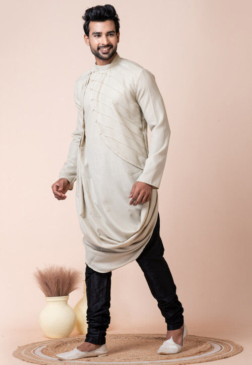 Buy Solid Color Cotton Cowl Style Kurta Set in Cream Online : MDW1712 ...