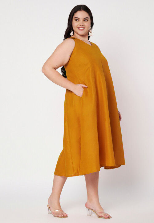 Buy Solid Color Cotton Dress in Mustard Online : TRB2131 - Utsav Fashion