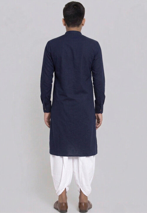 Buy Solid Color Cotton Kurta in Navy Blue Online : UGN305 - Utsav Fashion