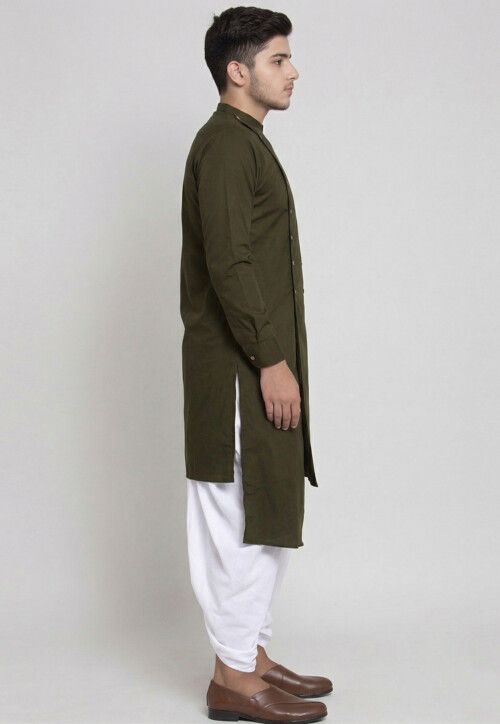 Buy Solid Color Cotton Kurta in Olive Green Online : UGN303 - Utsav Fashion