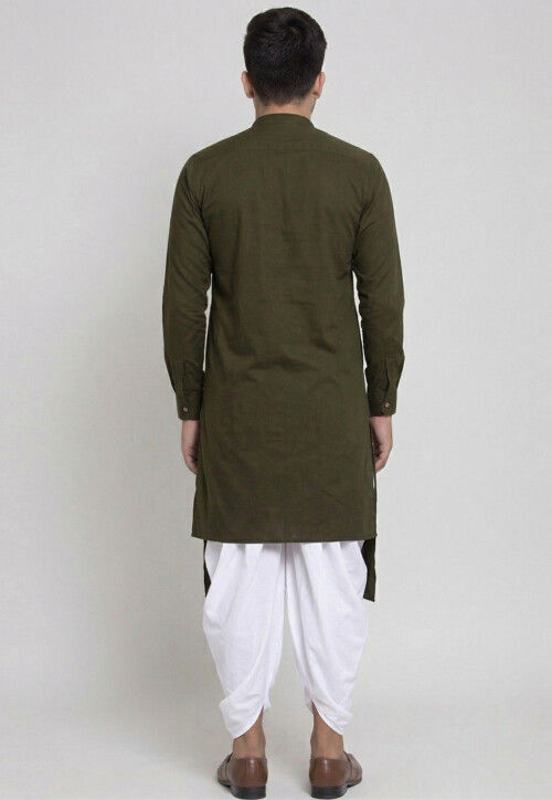 Buy Solid Color Cotton Kurta in Olive Green Online : UGN303 - Utsav Fashion