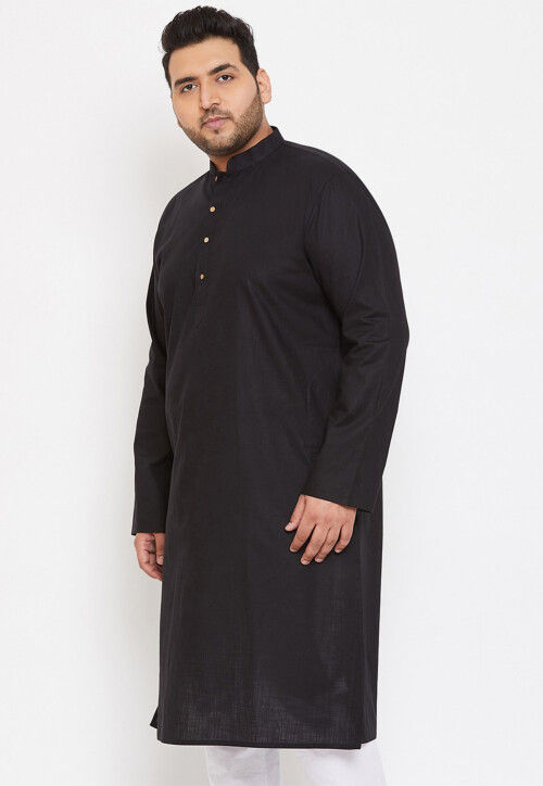 Buy Solid Color Cotton Kurta Set in Black Online : MVE3955 - Utsav Fashion