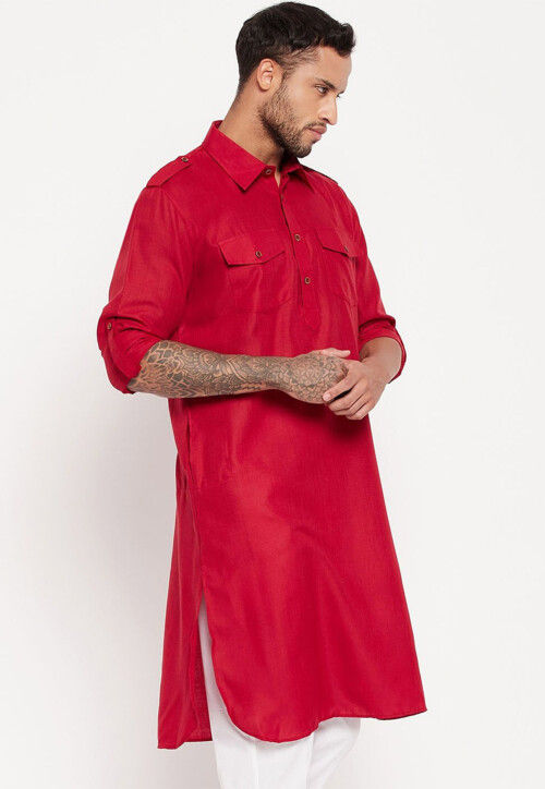 Buy Solid Color Cotton Kurta Set in Fuchsia Online : MVE3949 - Utsav ...