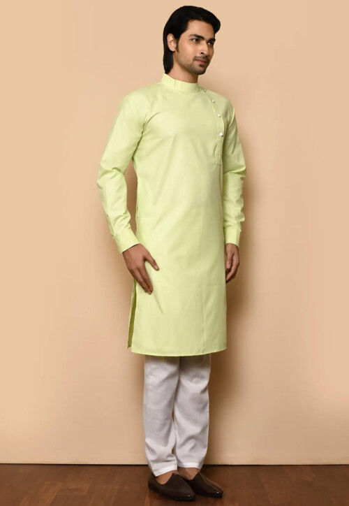 Buy Solid Color Cotton Kurta Set in Light Green Online : MGT1200 ...