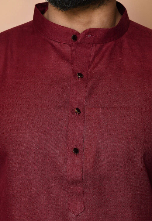 Buy Solid Color Cotton Kurta Set in Maroon Online : MTX2466 - Utsav Fashion