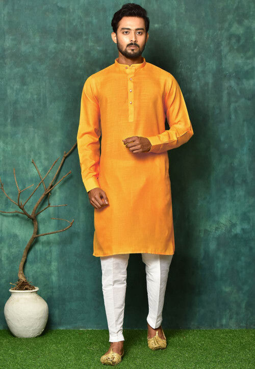 Buy Solid Color Cotton Kurta Set in Mustard Online : MTX2269 - Utsav ...
