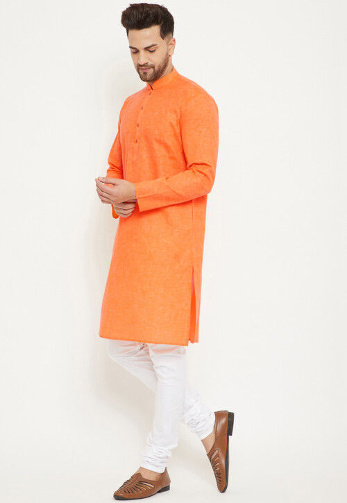 Buy Solid Color Cotton Kurta Set in Orange Online : MTR5453 - Utsav Fashion