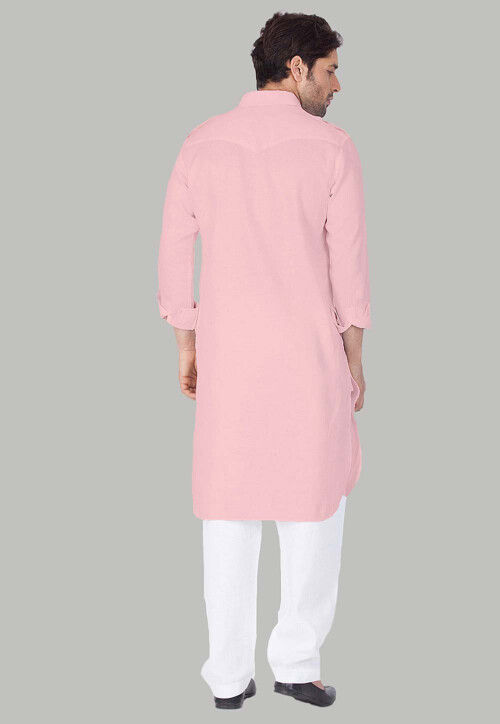 Buy Solid Color Cotton Kurta Set in Pastel Pink Online : MTE1422 ...