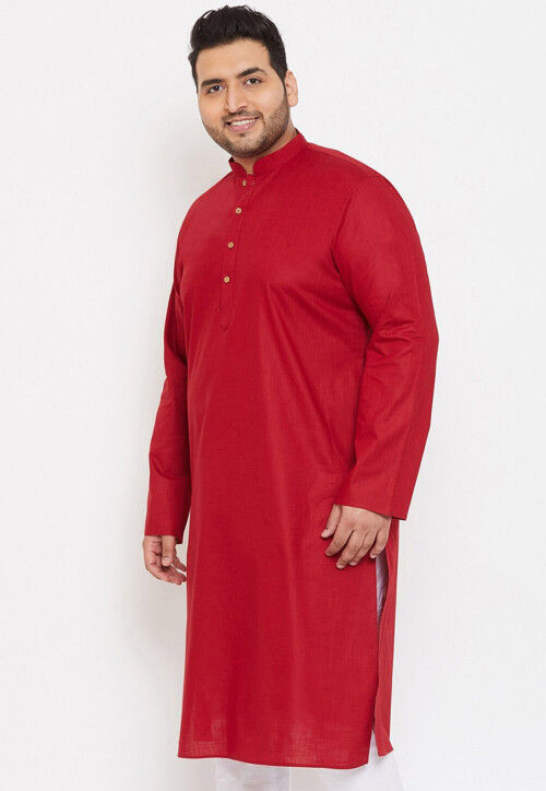 Buy Solid Color Cotton Kurta Set in Red Online : MVE3951 - Utsav Fashion