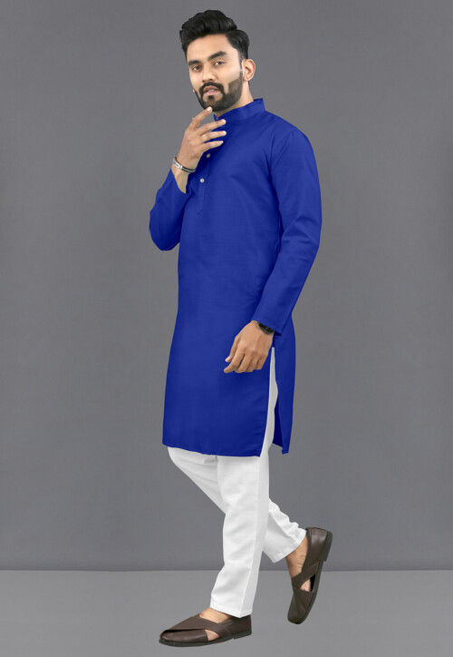 Buy Solid Color Cotton Kurta Set in Royal Blue Online : MSS109 - Utsav ...