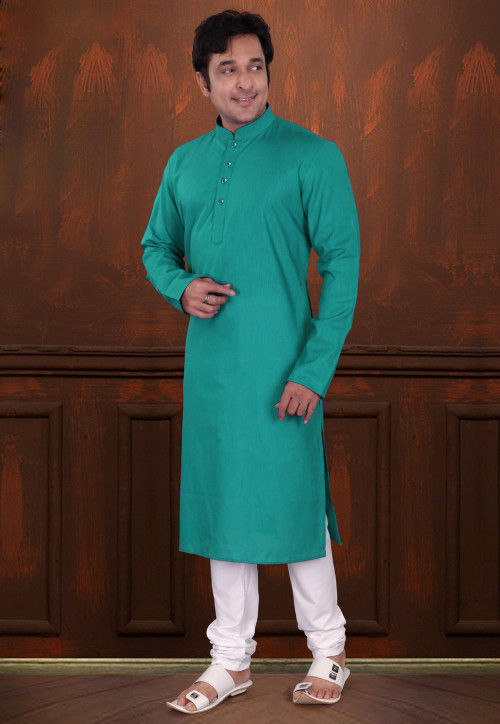 Buy Solid Color Cotton Kurta Set in Teal Blue Online : MMS1359 - Utsav ...