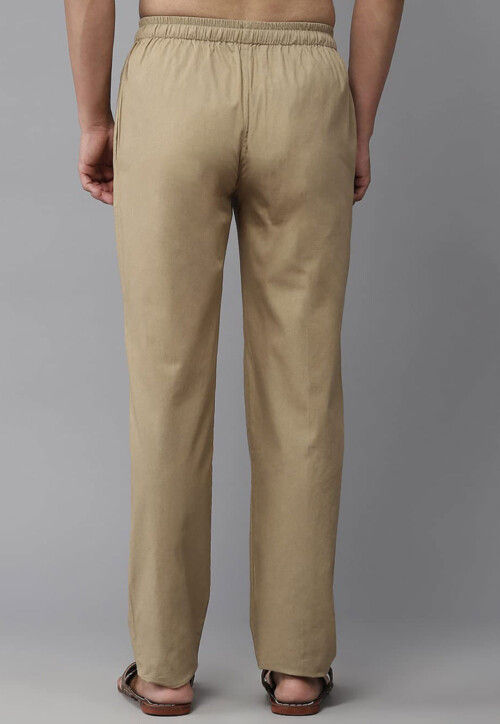 Buy Solid Color Cotton Pajama in Beige Online : MNR175 - Utsav Fashion