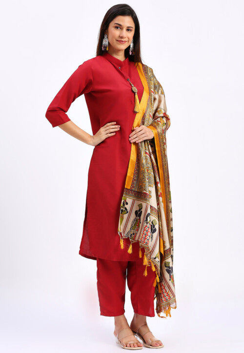 Buy Solid Color Cotton Pakistani Suit in Red Online : KBNQ5358 - Utsav ...