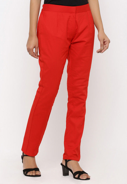 Buy Solid Color Cotton Pant in Red Online : BNJ718 - Utsav Fashion