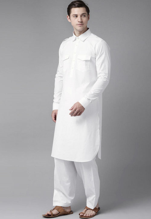 Buy Solid Color Cotton Pathani Suit in White Online : MEE1145 - Utsav ...