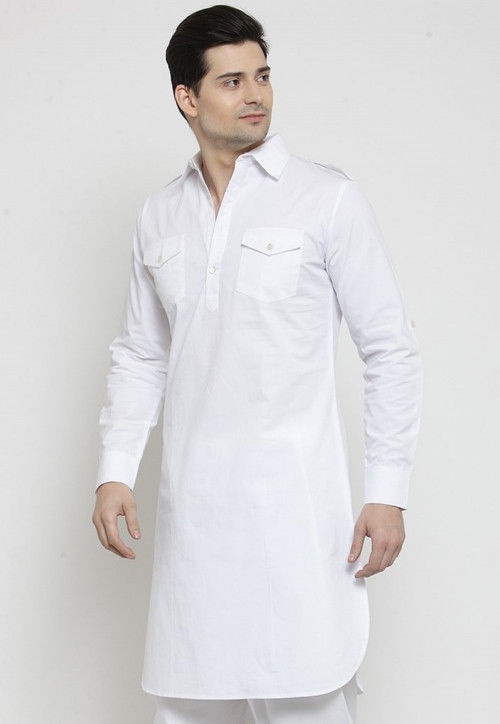 Buy Solid Color Cotton Pathani Suit in White Online : MVE1334 - Utsav ...