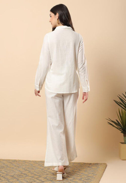Buy Solid Color Cotton Shirt Set in Off White Online : TBF999 - Utsav ...