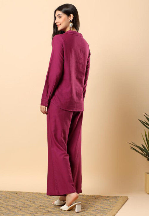 Buy Solid Color Cotton Shirt Set in Purple Online : TBF989 - Utsav Fashion