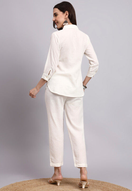 Buy Solid Color Cotton Shirt Set in White Online : TBF948 - Utsav Fashion