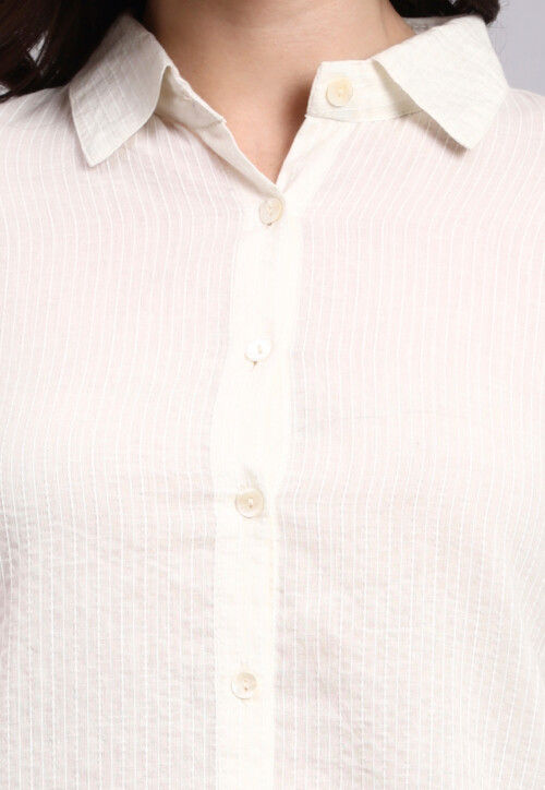 Buy Solid Color Cotton Shirt Set in White Online : TBF948 - Utsav Fashion
