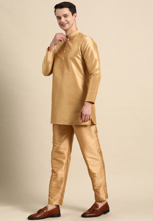 Buy Solid Color Cotton Short Kurta Set in Golden Online : MSA1611 ...