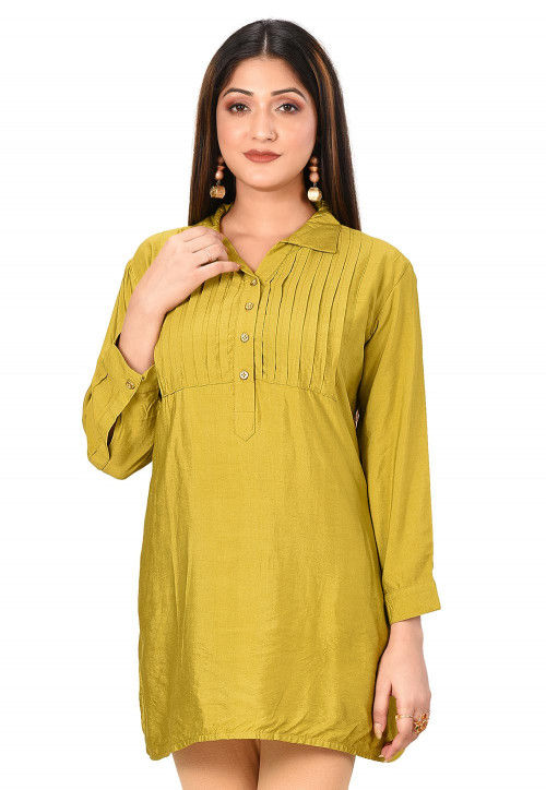 Buy Solid Color Cotton Silk Top in Olive Green Online : TUF1347 - Utsav ...