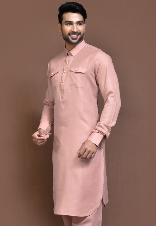 Buy Solid Color Cotton Slub Kurta in Peach Online : MTX3345 - Utsav Fashion