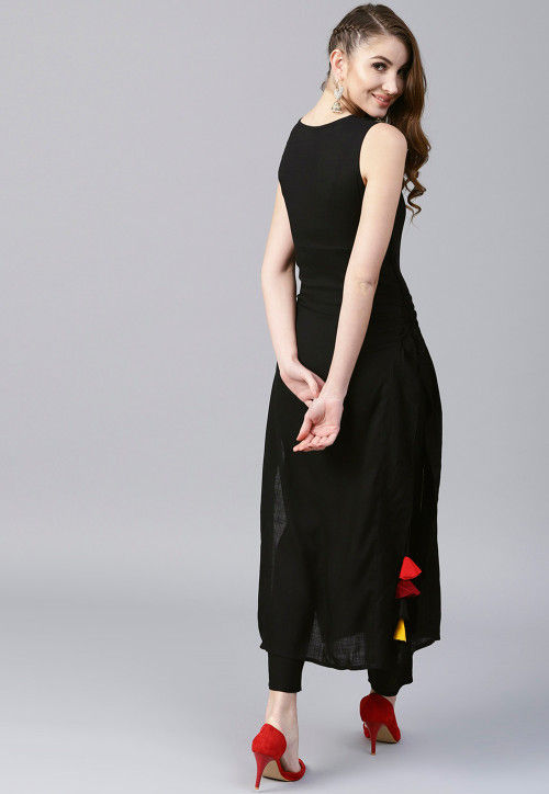 Buy Solid Color Cotton Straight Kurta in Black Online : TVE383 - Utsav ...