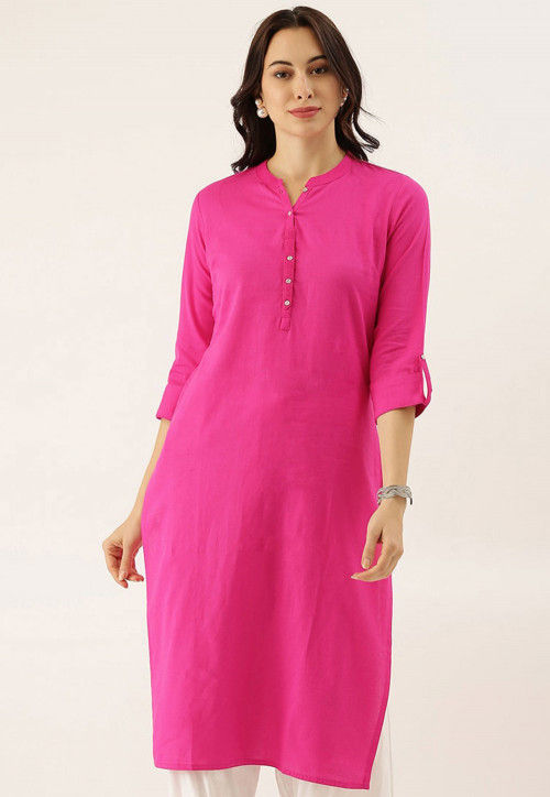 Buy Solid Color Cotton Straight Kurta in Fuchsia Online : TKV133 ...