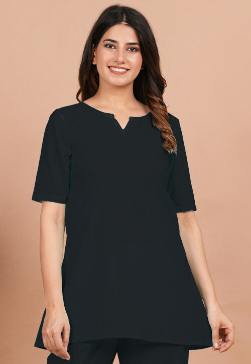 Buy Solid Color Cotton Tunic in Black Online : TJW2322 - Utsav Fashion