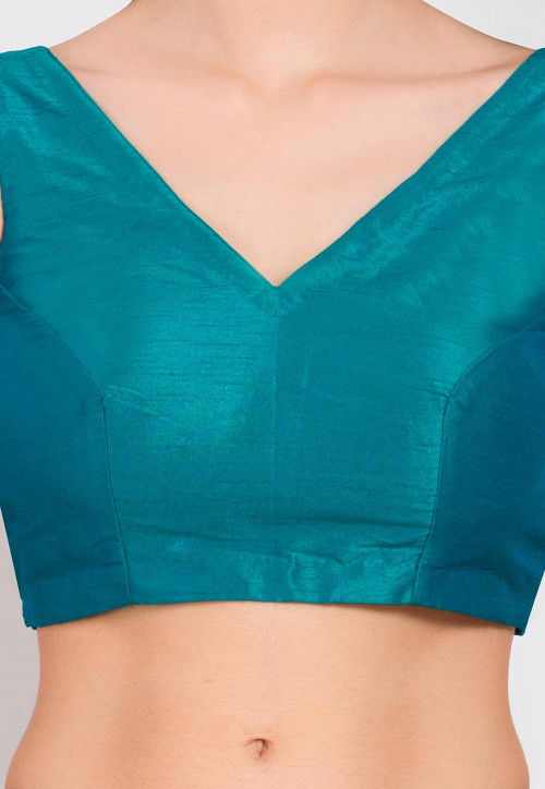 Buy Solid Color Dupion Silk Blouse in Teal Blue Online : ULF15 - Utsav ...