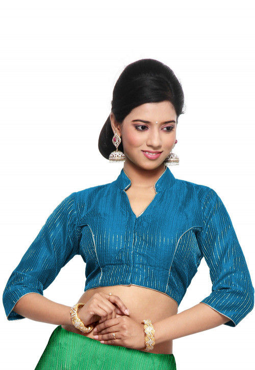 Buy Solid Color Dupion Silk Blouse in Teal Blue Online : UUX280 - Utsav ...