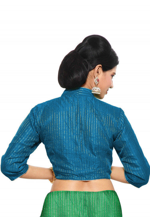 Buy Solid Color Dupion Silk Blouse in Teal Blue Online : UUX280 - Utsav ...