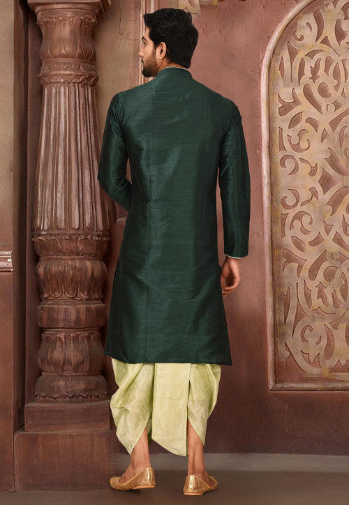 Buy Solid Color Dupion Silk Dhoti Kurta in Dark Green Online : MLC1013 ...