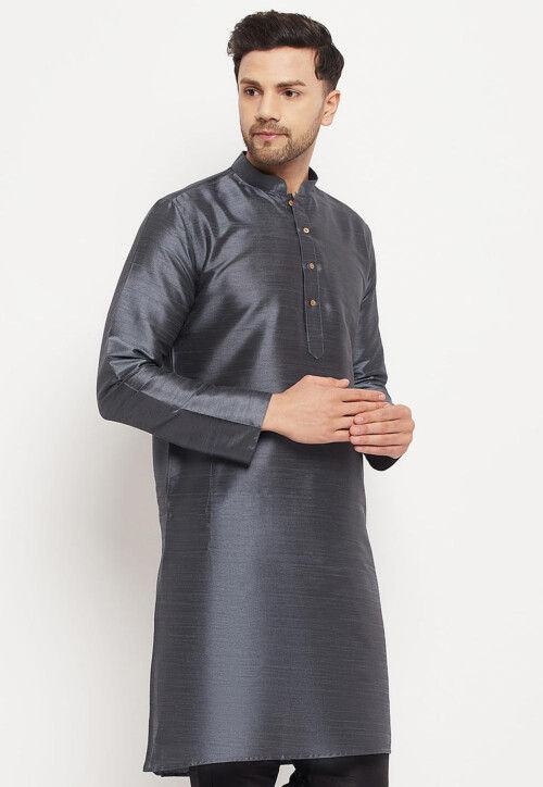 Buy Solid Color Dupion Silk Kurta in Dark Grey Online : MTR4069 - Utsav ...