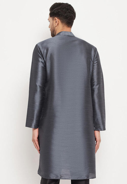 Buy Solid Color Dupion Silk Kurta in Dark Grey Online : MTR4069 - Utsav ...