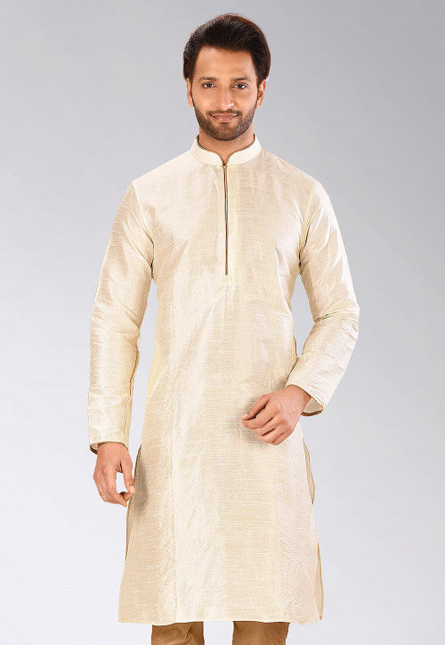 Buy Solid Color Dupion Silk Kurta in Cream Online : MLC635 - Utsav Fashion