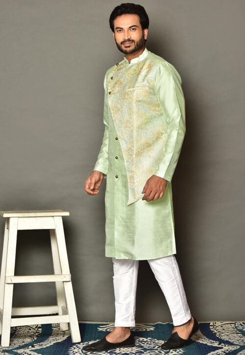 Buy Solid Color Dupion Silk Kurta Set in Light Green Online : MTX2210 ...