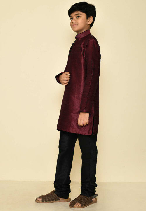 Buy Solid Color Dupion Silk Kurta Set in Maroon Online : UTW226 - Utsav ...