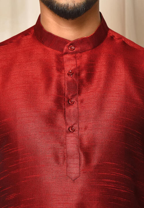 Buy Solid Color Dupion Silk Kurta Set in Red Online : MTX2200 - Utsav ...