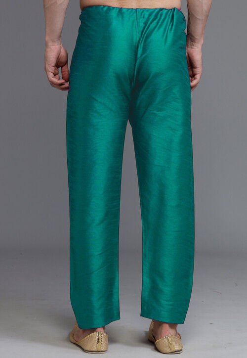 Buy Solid Color Dupion Silk Pajama in Teal Blue Online : MXX519 - Utsav ...