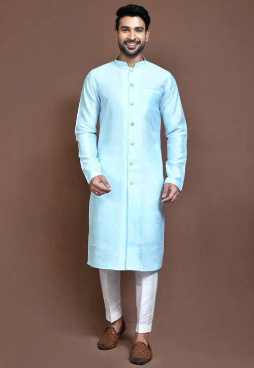 Buy Solid Color Dupion Silk Sherwani in Sky Blue Online : MTX3293 ...