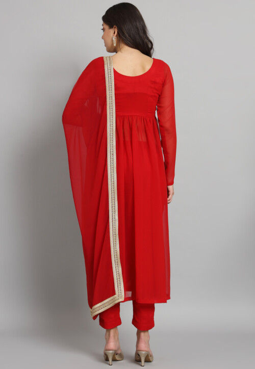 Buy Solid Color Georgette Pakistani Suit in in Red Online : KSC23 ...