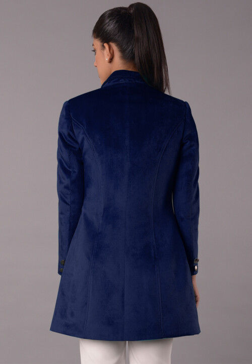 Buy Solid Color Velvet Jacket in Navy Blue Online : TBN101 - Utsav Fashion