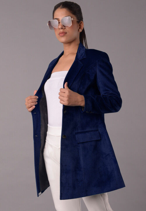 Buy Solid Color Velvet Jacket in Navy Blue Online : TBN101 - Utsav Fashion