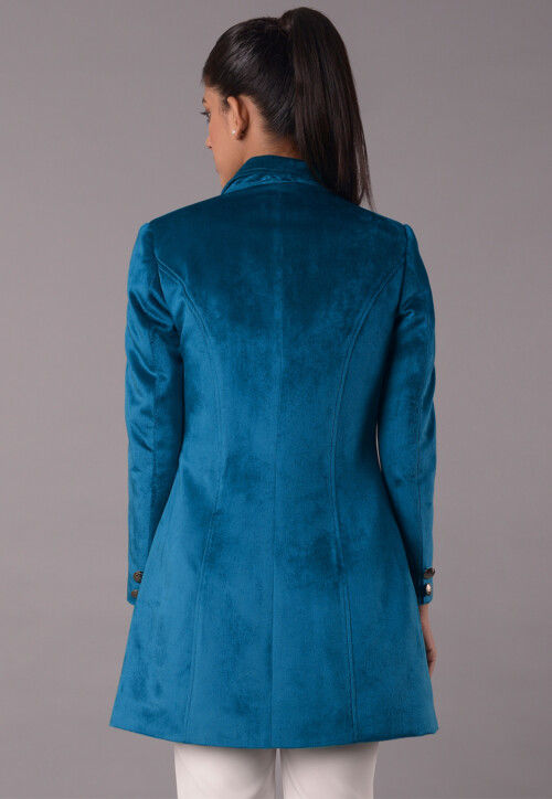 Buy Solid Color Velvet Jacket in Teal Blue Online : TBN102 - Utsav Fashion